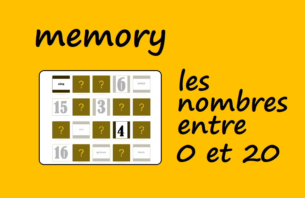 Memory : les nombres entre 0 et 20 - Le français illustré